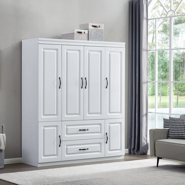 YG-15 74" H White Solid Wood Freestanding Wardrobe Closet for Clothes ...